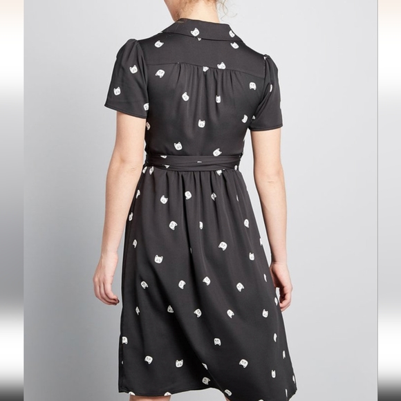 Modcloth | Dresses | Modcloth Kitty Cat Print Tied And Timeless Black ...